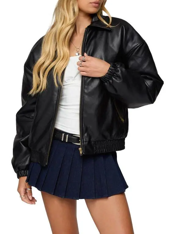 EDIKTED Faux Leather Bomber Jacket - Black