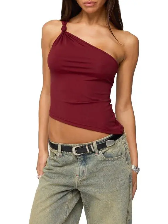 EDIKTED Knotted One-shoulder Top - Burgundy