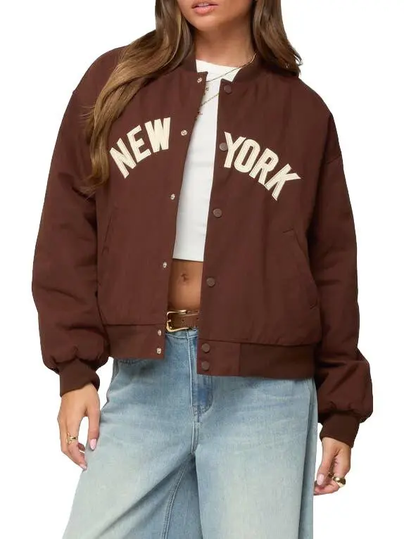 EDIKTED Oversize Cotton Bomber Jacket - Brown