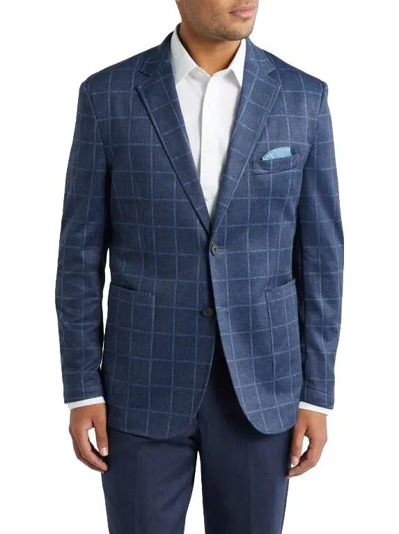 Johnston & Murphy Xc Flex Windowpane Plaid Knit Sport Coat - Navy Plaid