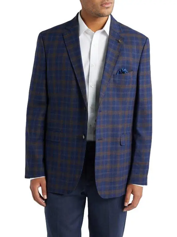 Johnston & Murphy Plaid Wool Sport Coat - Navy Plaid