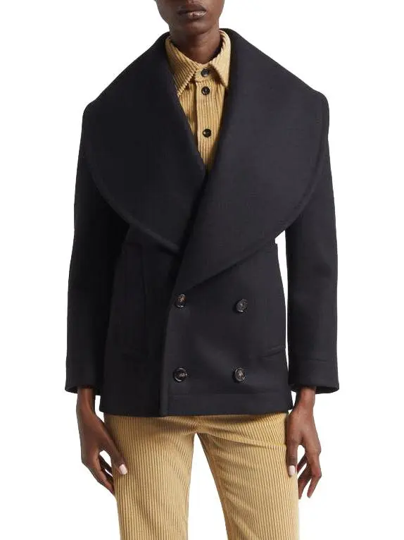 Bottega Veneta Stretch Wool Blend Felt Double-breasted Coat - 1000 Black