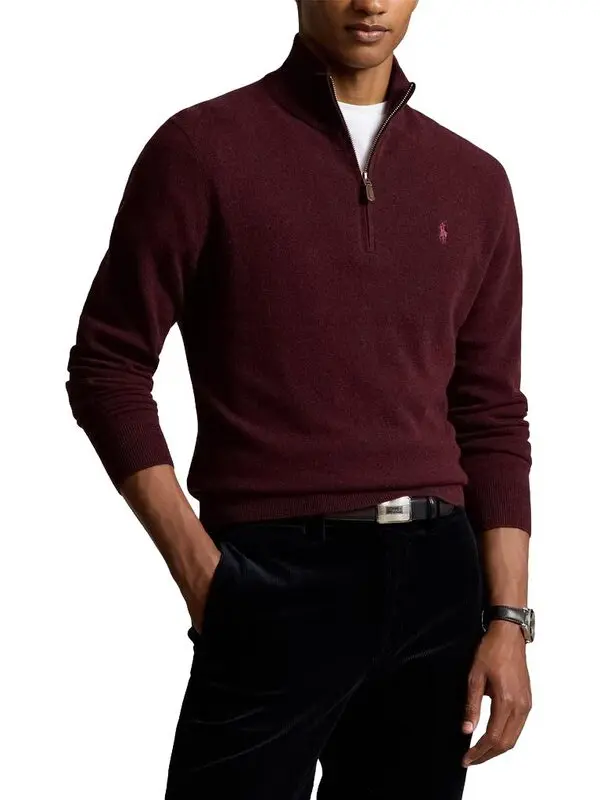 Polo Ralph Lauren Regular Fit Wool Quarter Zip Sweater - Aged Wine Heather