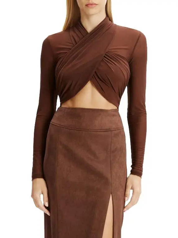 Bardot Aliyah Wrap Front Cutout Bodysuit - Chocolate
