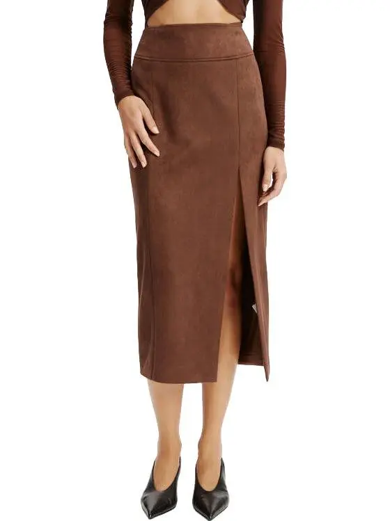 Bardot Faux Suede Midi Skirt - Chocolate