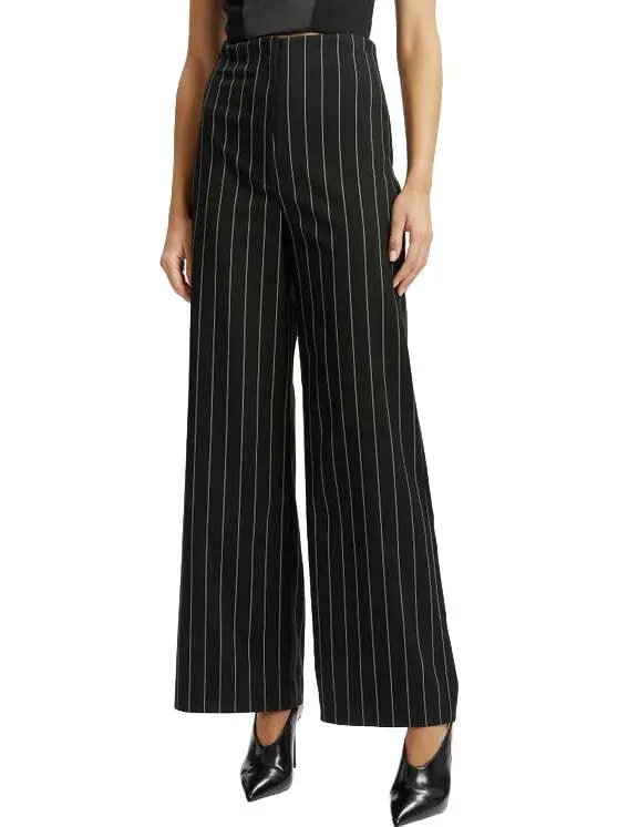 Bardot Pinstripe High-waist Wide-leg Pants - Black Stripe