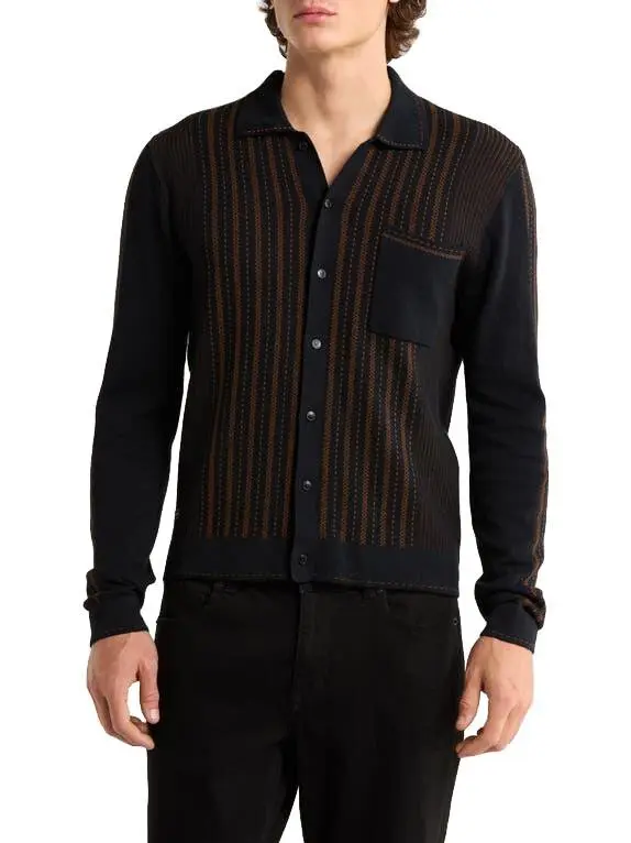 PERCIVAL Appendix Knit Button-up Shirt - Black With Brown