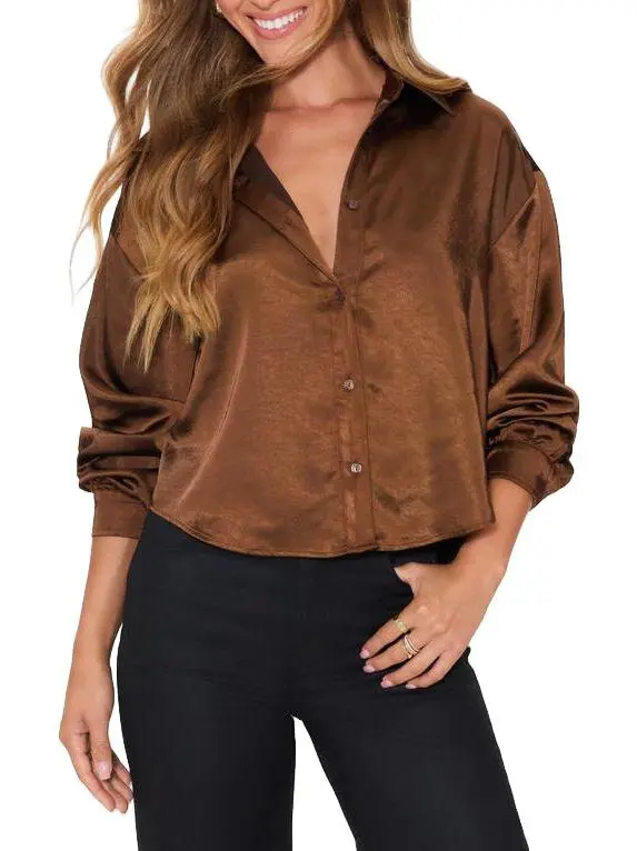 VICI Satin Button-up Shirt - Dark Brown
