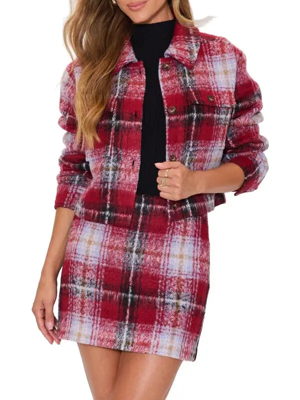 VICI Margaret Plaid Crop Shirt Jacket - Burgundy Multi