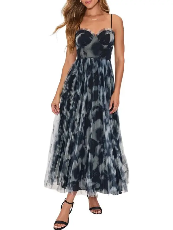 VICI Dark Romance Pleated Maxi Dress - Black Floral