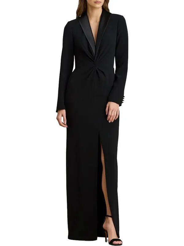 Ralph Lauren Zeenai Long Sleeve Tuxedo Gown - Black