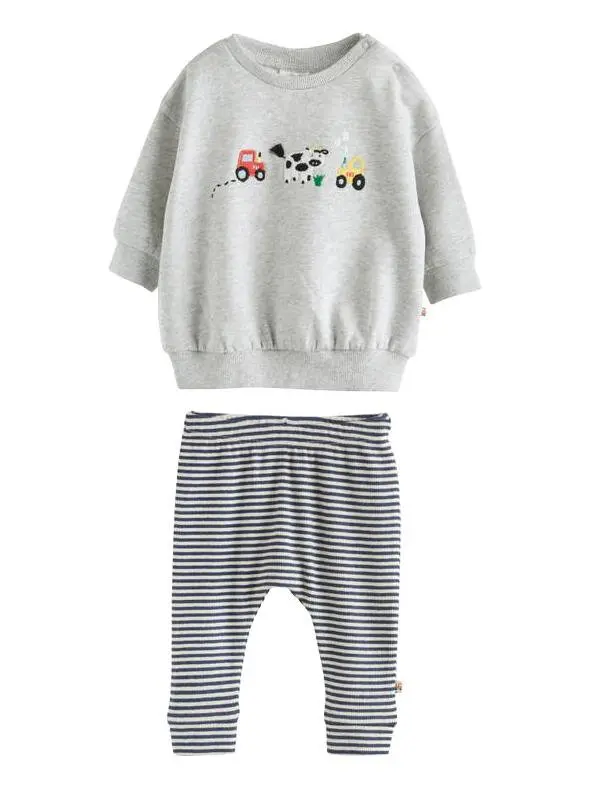 NEXT Farmyard Embroidered Sweatshirt & Stripe Leggings Set - Multi