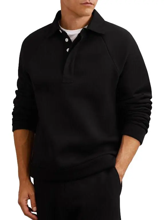 REISS Costello Long Sleeve Cotton Blend Polo - Black