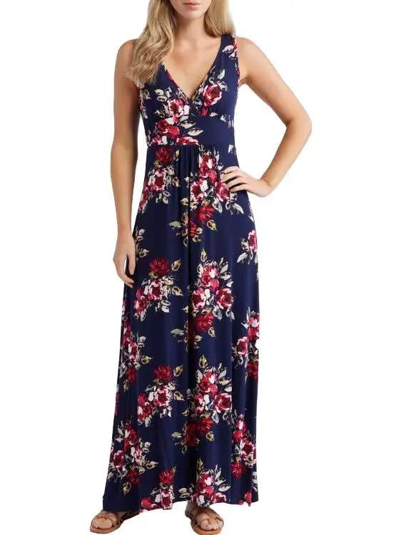 Loveappella Empire Waist Jersey Maxi Dress - Navy