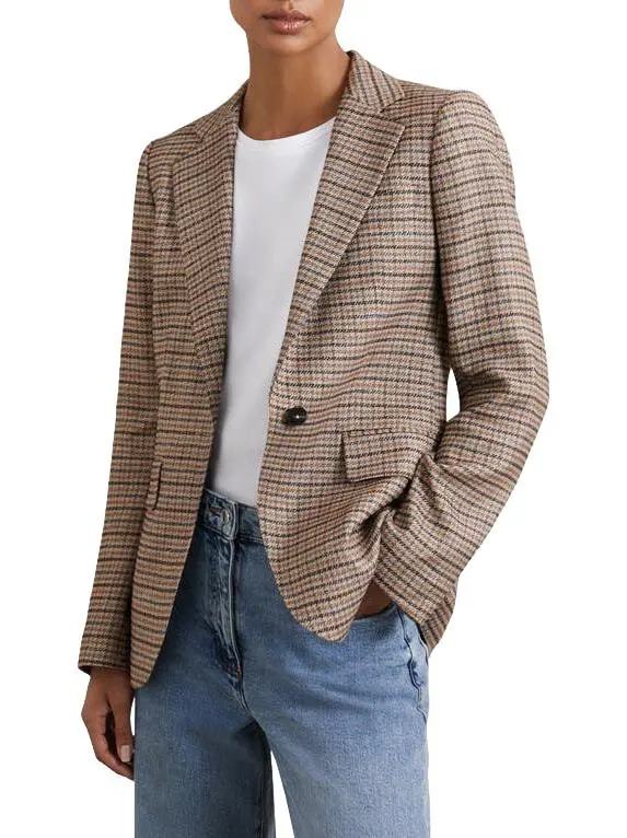 REISS Checked Single-breasted Blazer - Neutral Check