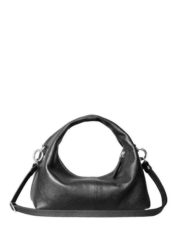 HYER GOODS Leather Mini Everyday Shoulder Bag - Black/silver
