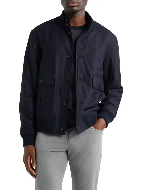 Emporio Armani Insulated Wool Varsity Jacket - Solid Blue Navy