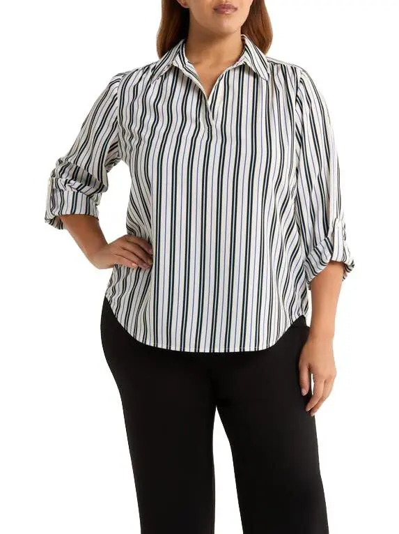 Anne Klein Striped Popover Top - White Dove Multi
