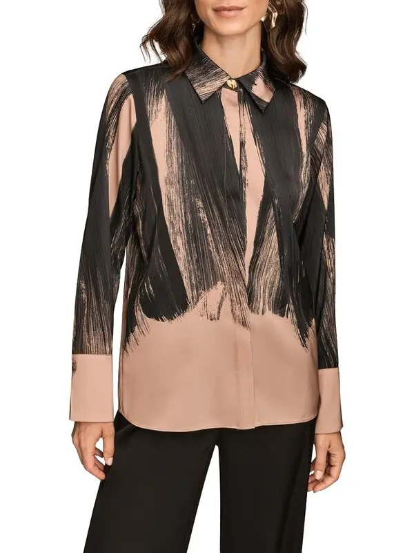 Donna Karan New York Printed Satin Blouse - Fawn/black