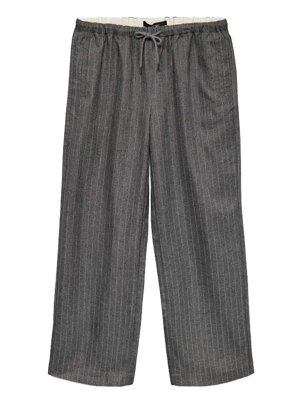 Vero Moda Pinstripe Wide Leg Drawstring Pants - Dark Grey Melange De