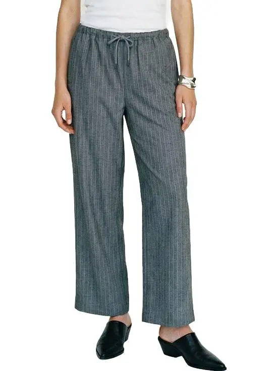 Vero Moda Pinstripe Wide Leg Drawstring Pants - Dark Grey Melange De