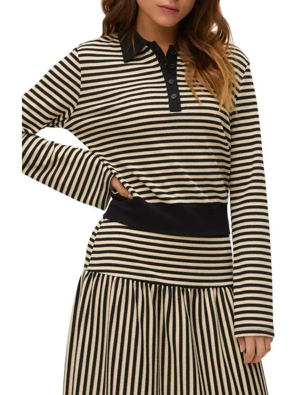Vero Moda Isabella Stripe Long Sleeve Top - Black Stripes Birch