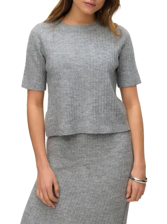 Vero Moda Ribbed Short Sleeve Sweater - Light Grey Melange D