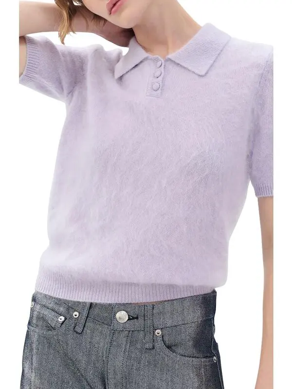 Rag & Bone Jada Brushed Cashmere Polo Sweater - Lavender