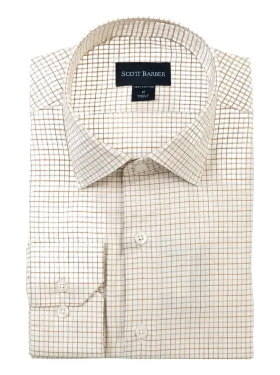 Scott Barber Regular Fit Tattersall Cotton Twill Button-up Shirt - Winter White