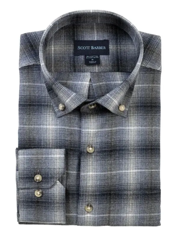 Scott Barber Regular Fit Ombré Plaid Cotton Twill Button-down Shirt - Navy Heather