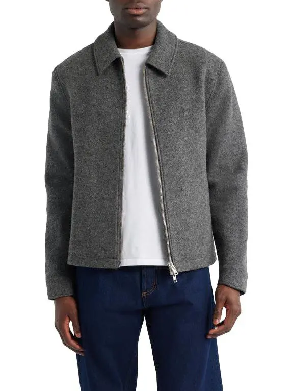 WAX LONDON Eldon Boiled Wool Zip Jacket - Mid Grey