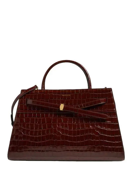 Veronica Beard Large Croc Embossed Leather Tote - Chestnut