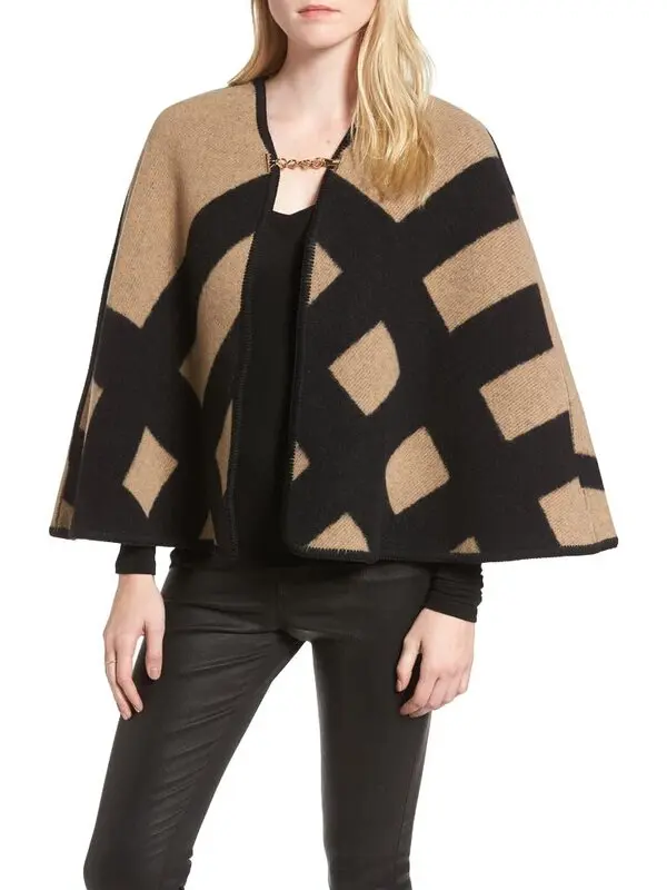Burberry Blanket Check Wool & Cashmere Poncho - Camel/black