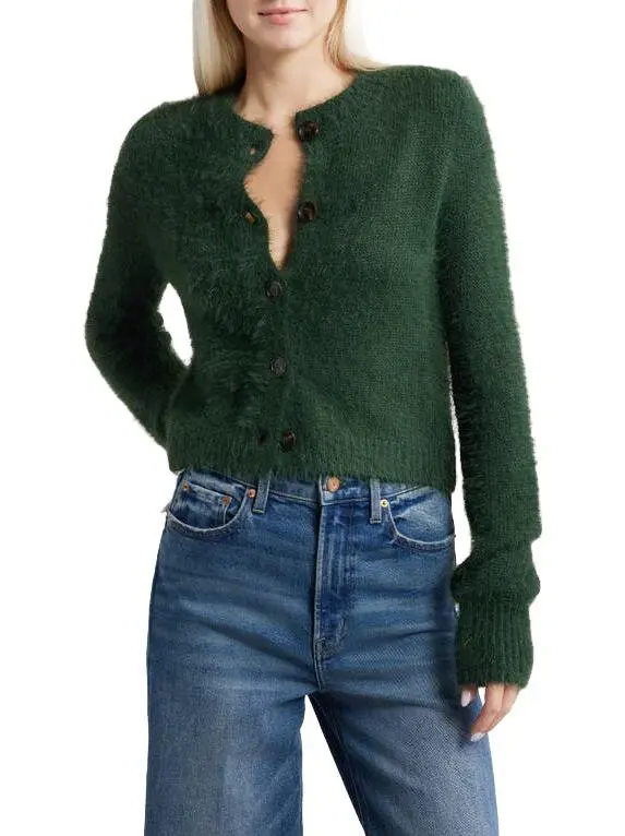 ALL IN FAVOR Fuzzy Knit Cardigan - Hunter