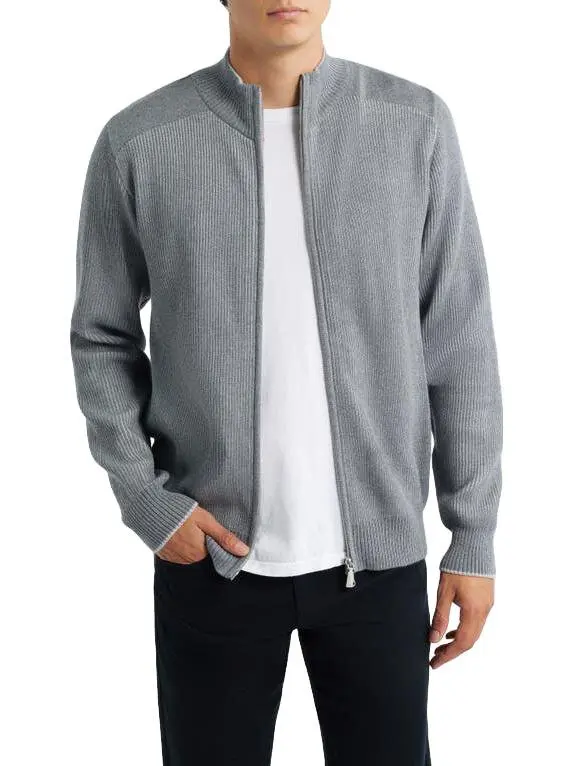 EMANUEL BERG Merino Wool Zip Cardigan - Medium Grey