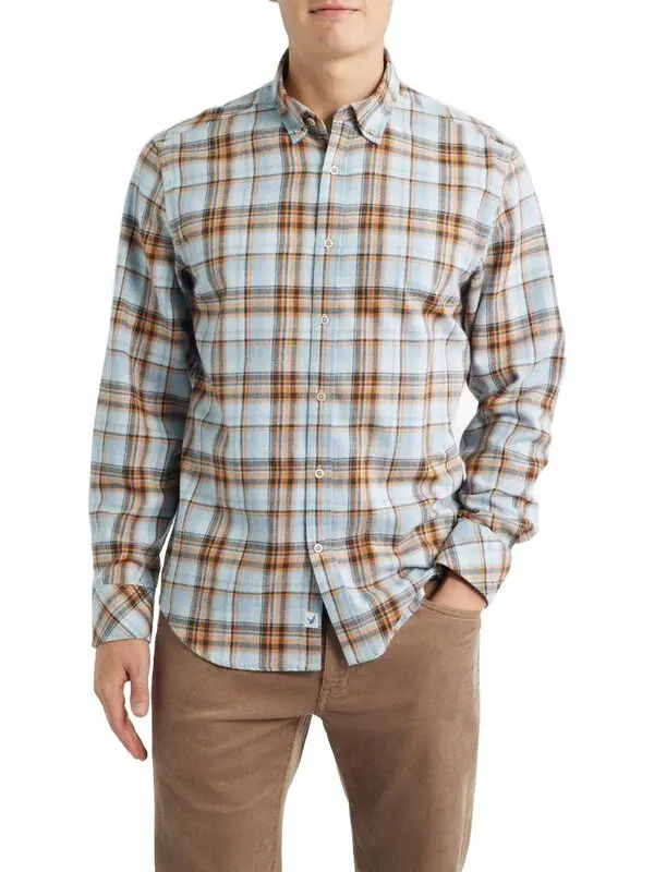 James Campbell Winstead Modern Fit Plaid Cotton Button-up Shirt - Golden