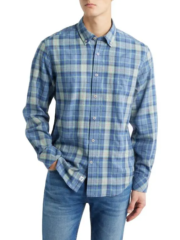 James Campbell Franklin Modern Fit Plaid Cotton Button-up Shirt - Steel Blue