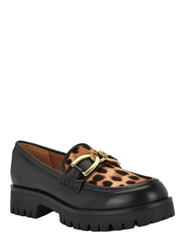 Nine West Calf Hair Lug Sole Loafer - Black 001
