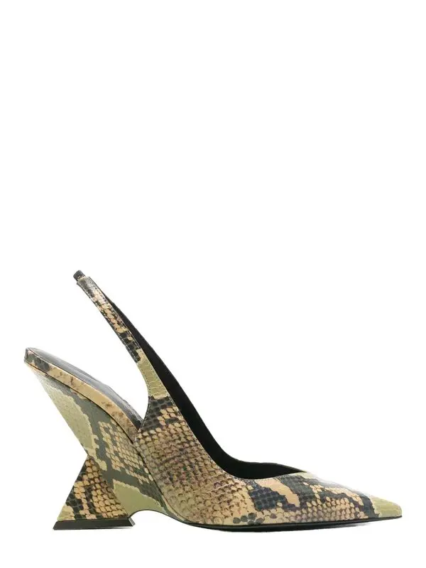 Attico 105mm Snake-print Slingback Pumps - Green
