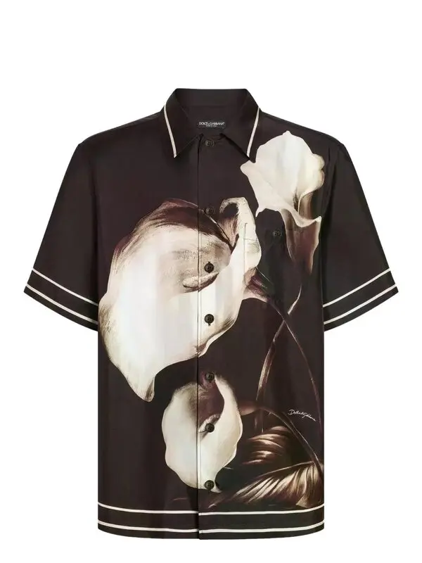Dolce & Gabbana Floral-print Short-sleeve Shirt - Brown