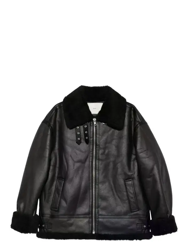 DUNST Shearling-collar Zip Jacket - Black