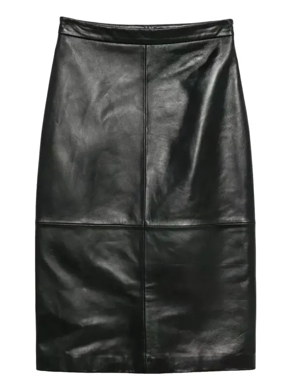 Antonelli Firenze Panelled Leather Knee Length Skirt - Black