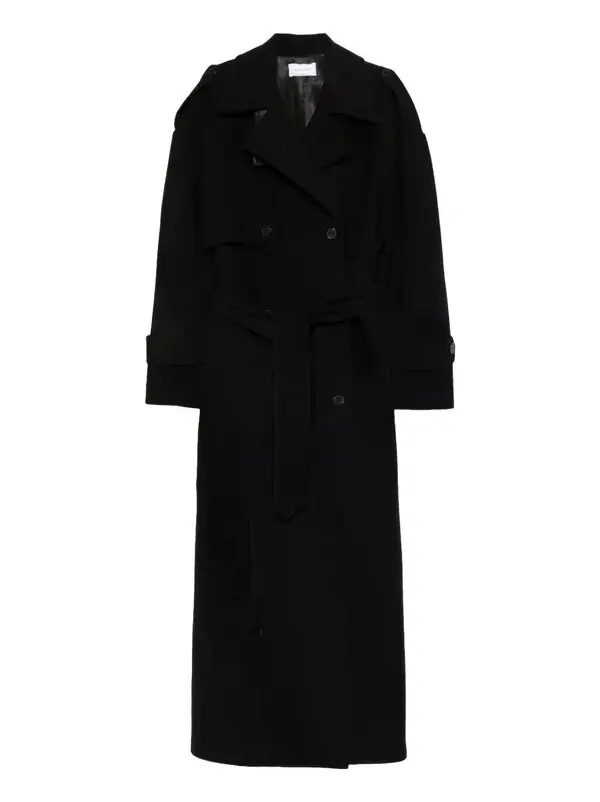 THE NINA STUDIO Belted Double-breasted Coat - Black