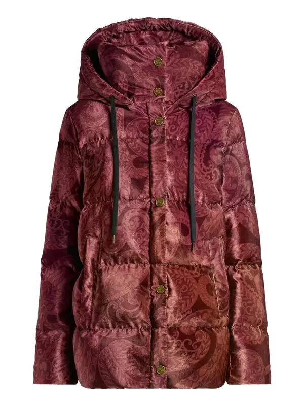 Etro Paisley-print Velvet Down Jacket - Red