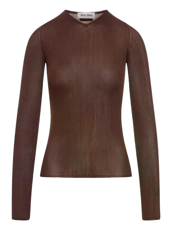 Miu Miu Ribbed Long-sleeve T-shirt - Brown