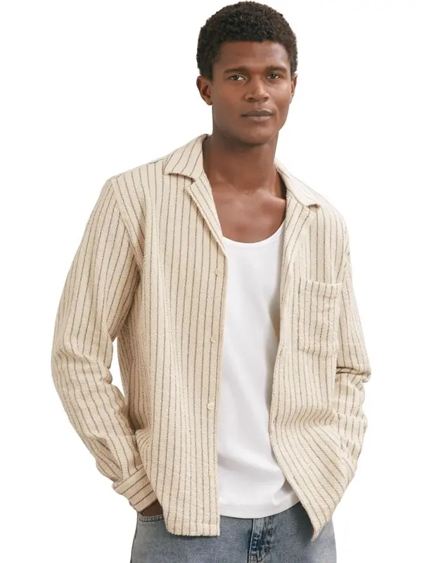 LES DEUX Textured Stripe Overshirt - Ivory