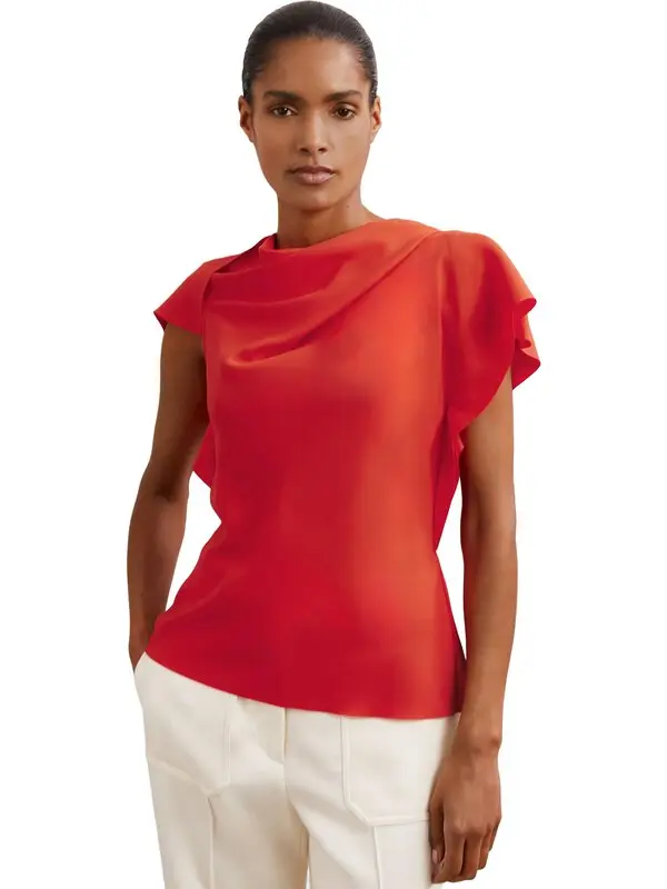 REISS Asymmetric Drape-neck Top - Orange