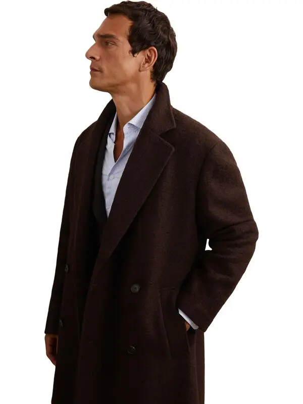 REISS Clavis Bouclé Wool-blend Overcoat - Chocolate Brown