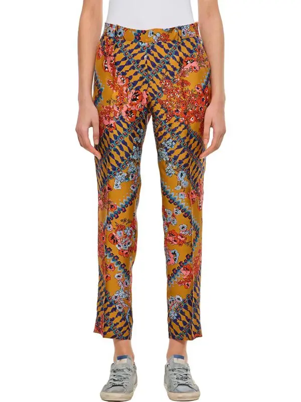 Alberto Biani Floral Print Silk Trousers - Yellow