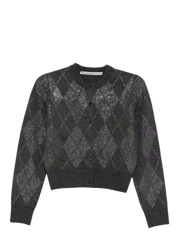 Alexander Wang Crystal-embellished Argyle Cardigan - Grey